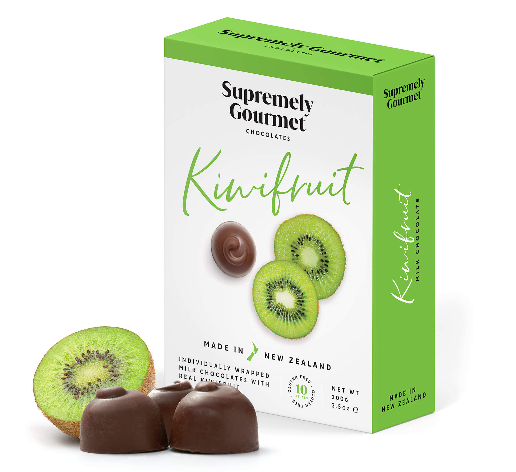 Supremely Gourmet – Kiwifruit Milk Chocolates 10 piece
