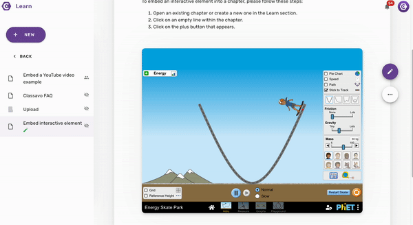 Help: How to embed interactive element into a chapter