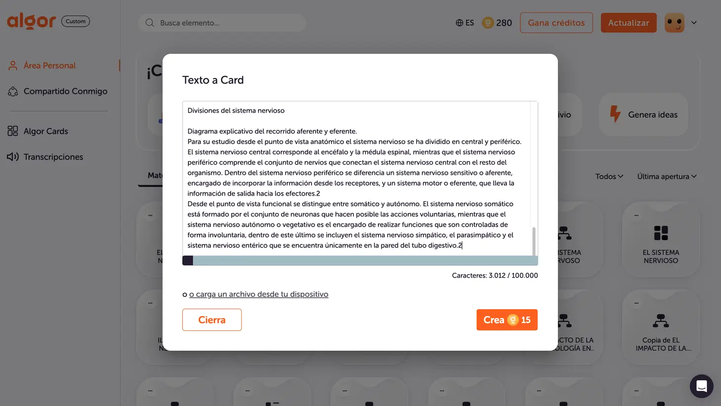 Algor Cards: mapas, resúmenes y flashcards a partir de tu texto | Algor