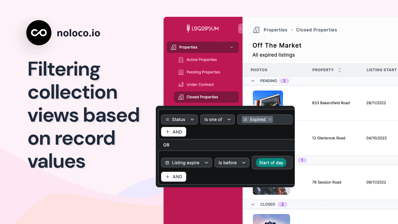 How to filter collection views in your Noloco app by record values