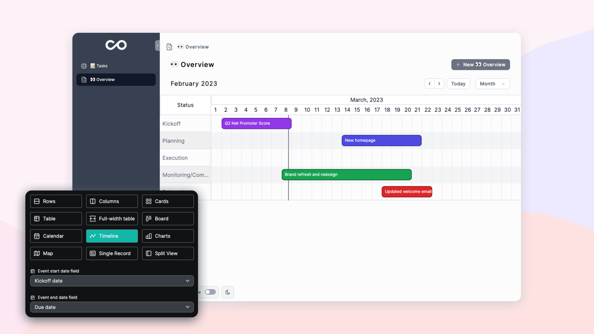 Noloco Product Update - Timelines, version history, charts & progress bars