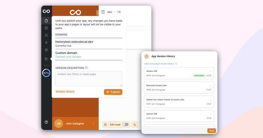 Noloco Product Update - Timelines, version history, charts & progress bars