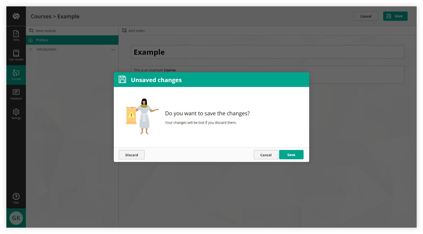 07/02 - Warn by unsaved changes (Course) | Releases | SelfGuide kb