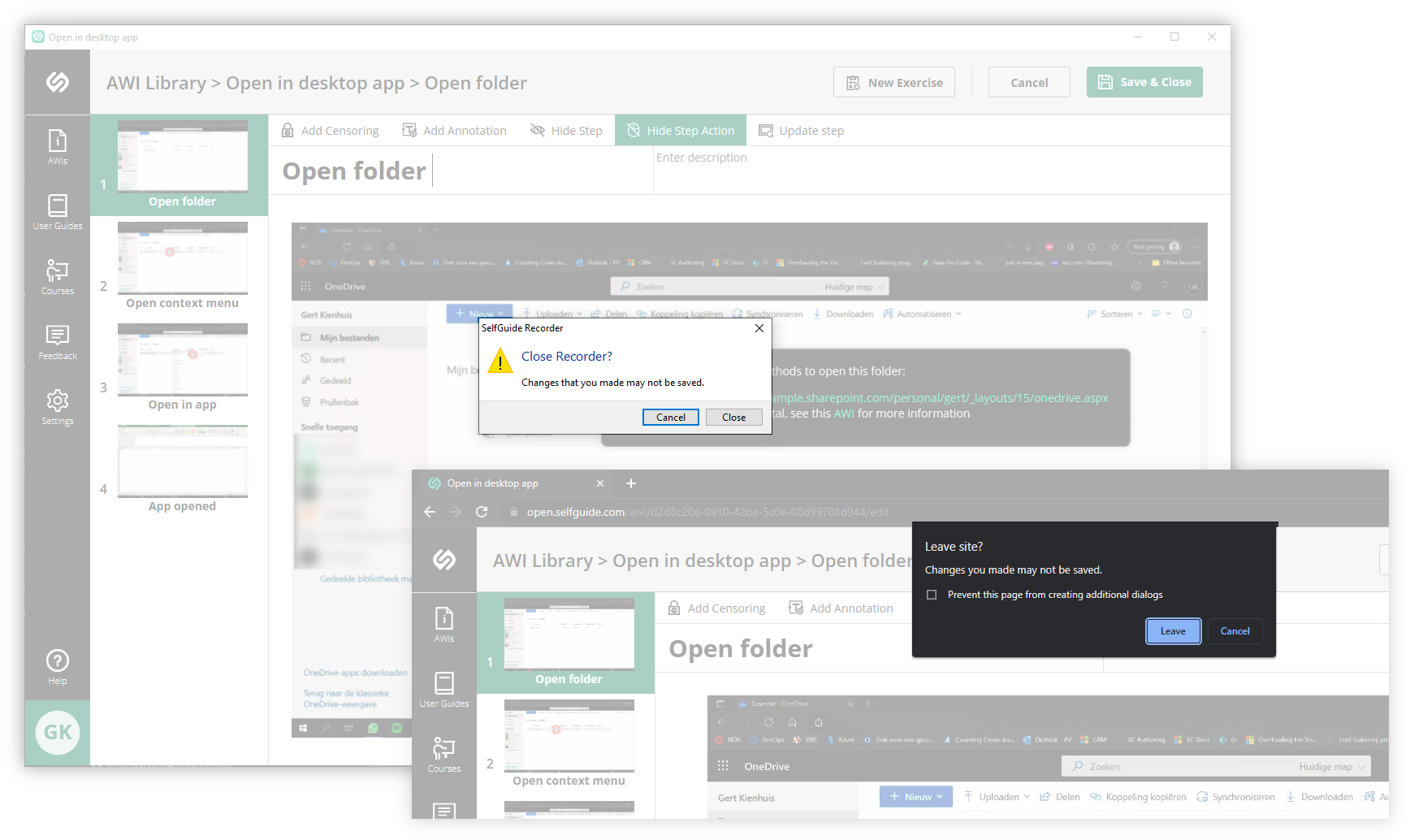 12/07 - Unsaved changes navigating away | Releases | SelfGuide kb