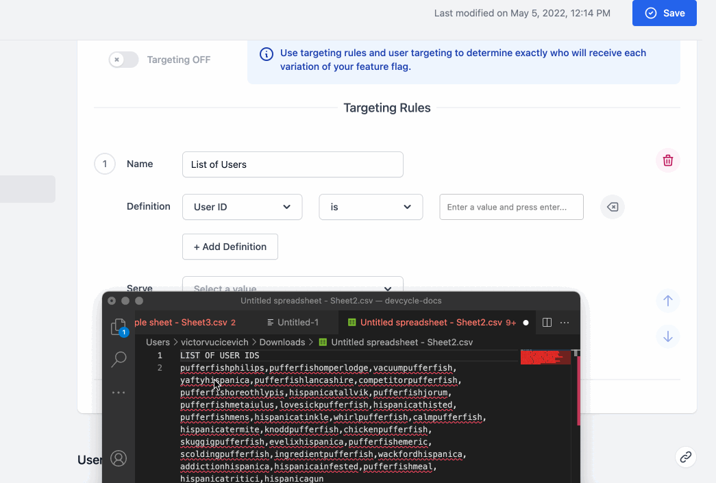 Paste Comma Separated Lists in DevCycle's Targeting Tool