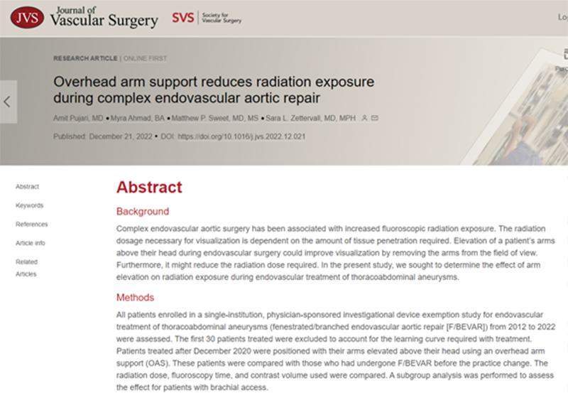 30% reduction in radiation exposure with the Overhead Arm Support ...