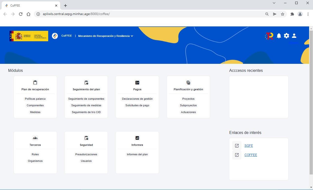 CoFFEE-MRR: Plataforma Común de Fondos Europeos, módulo Mecanismo de ...