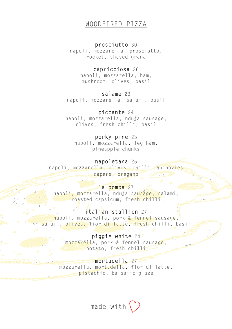 Menu - Piccolino Woodfired Pizzeria