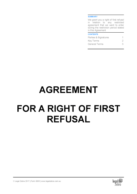 When to use the right of first refusal clauses from Legal Zebra's template?