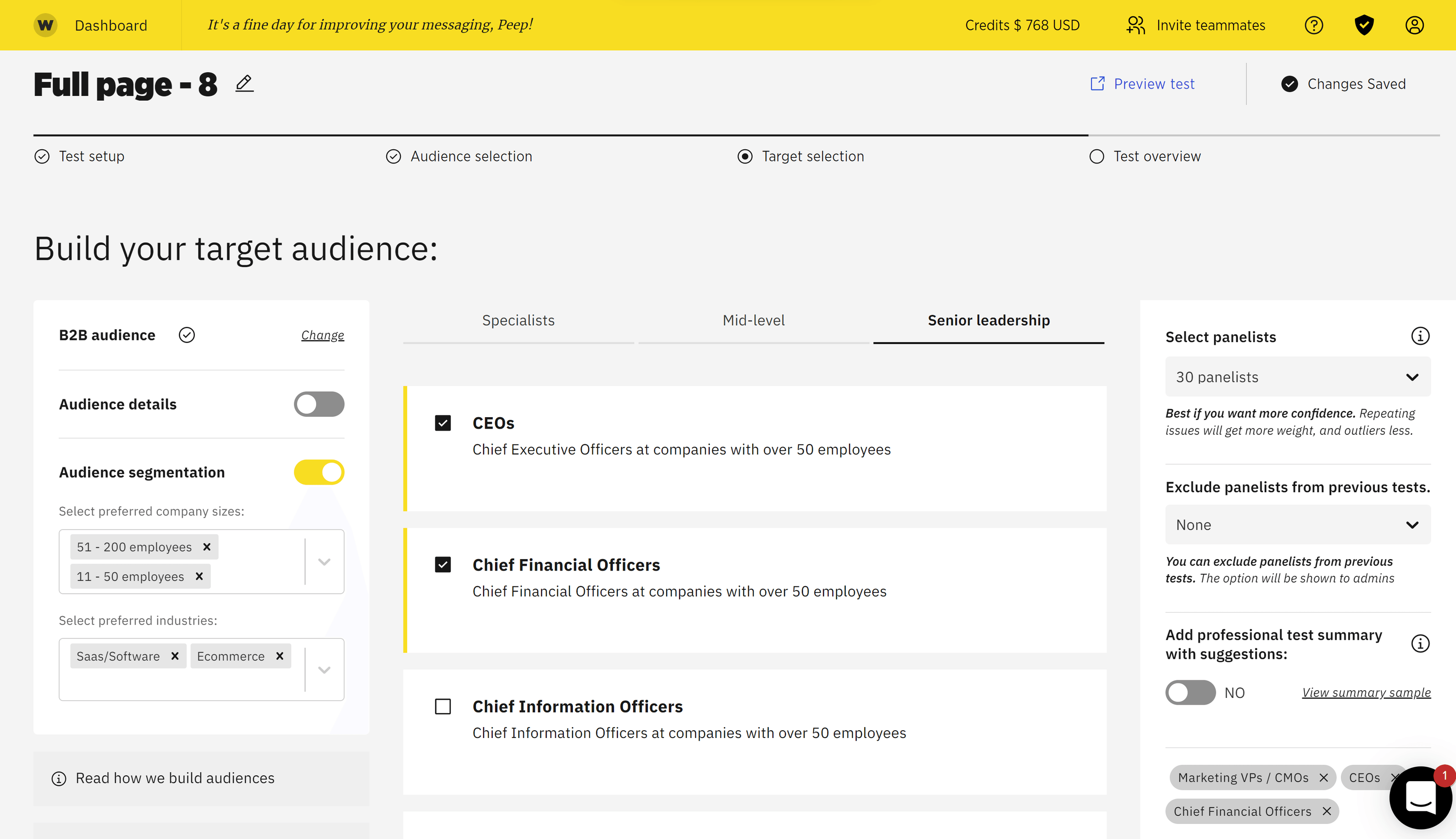 Wynter: B2B message testing platform
