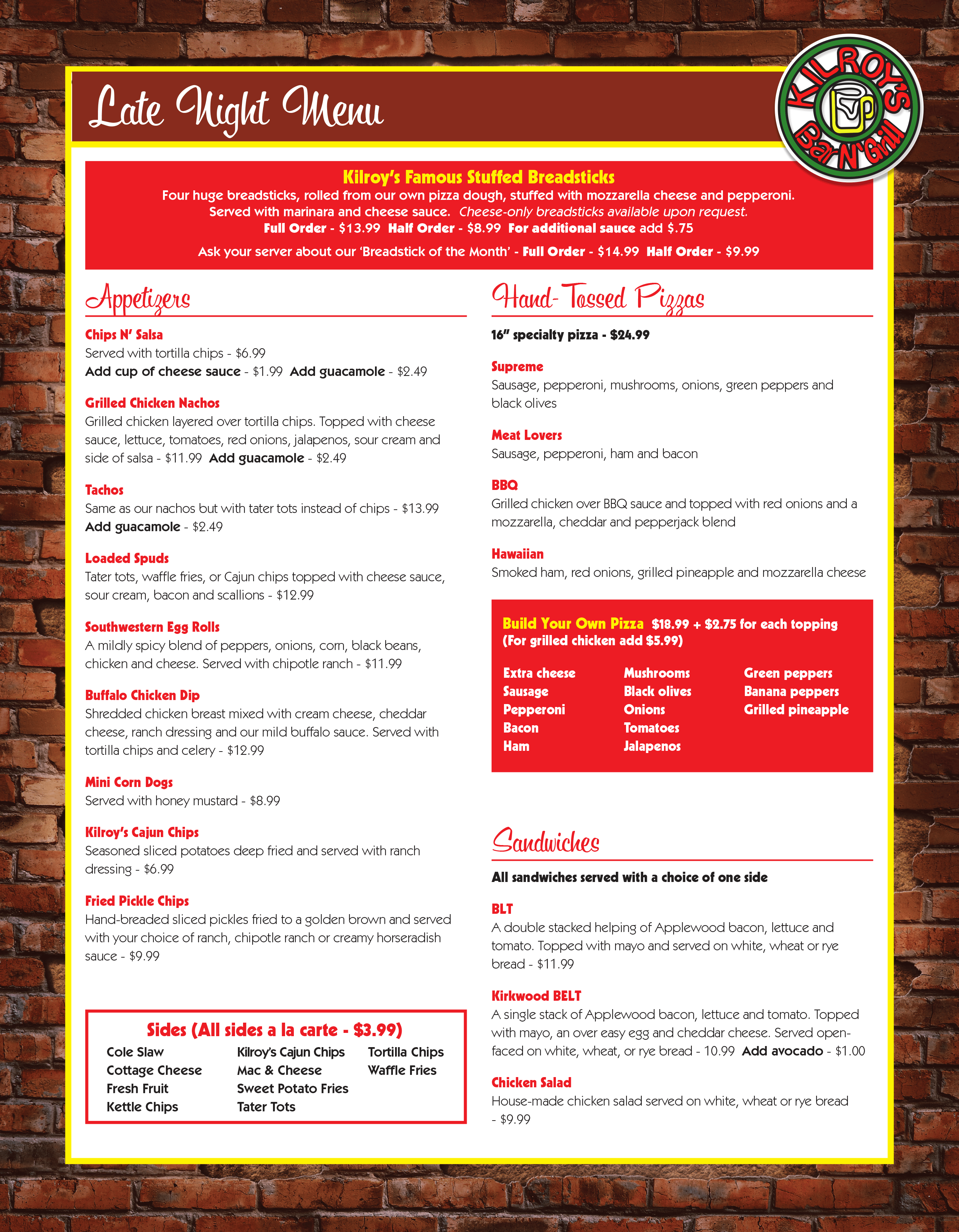 Late Night Menu