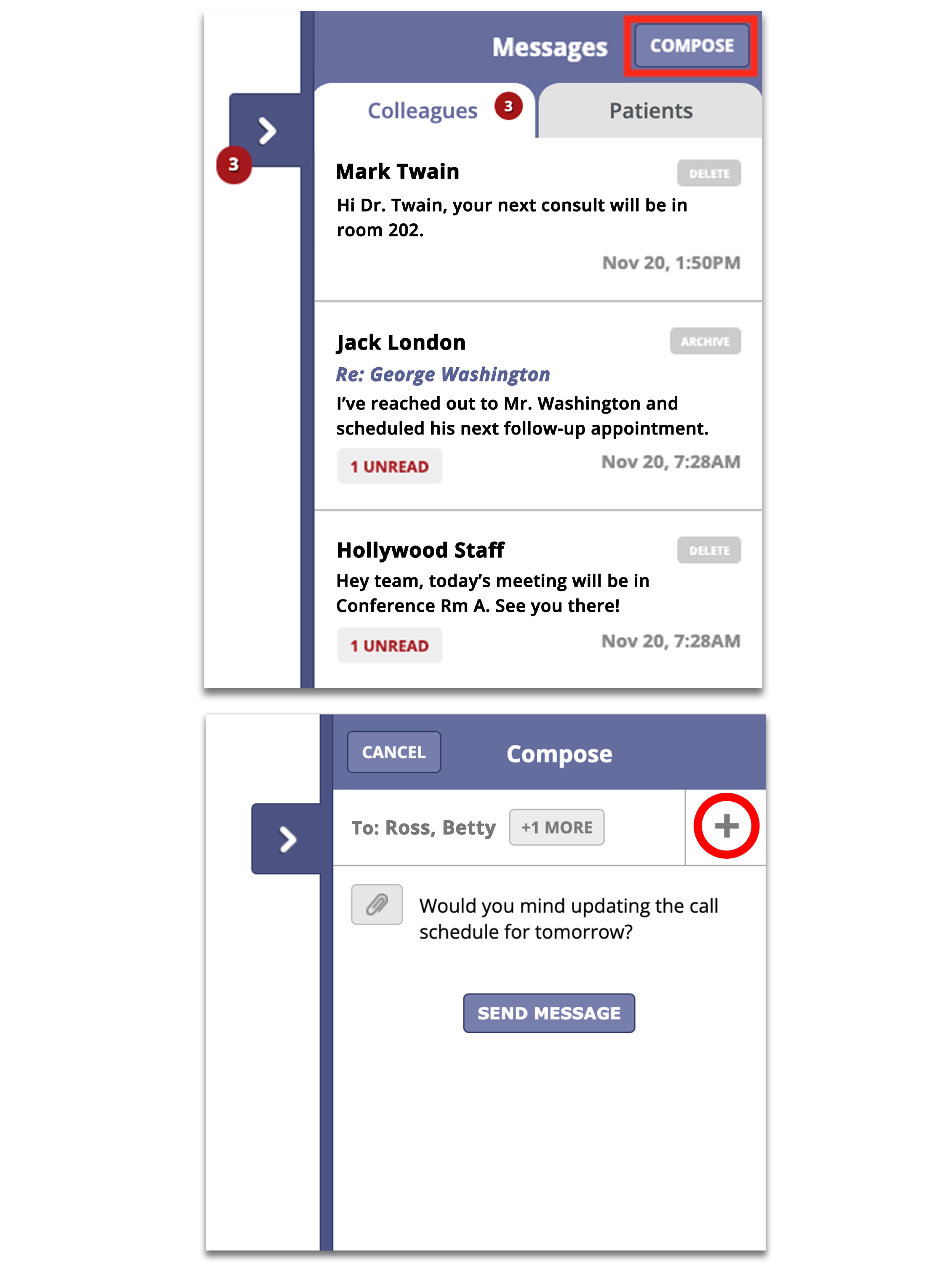 Compose your message in the text box. Once your message is ready, click ...