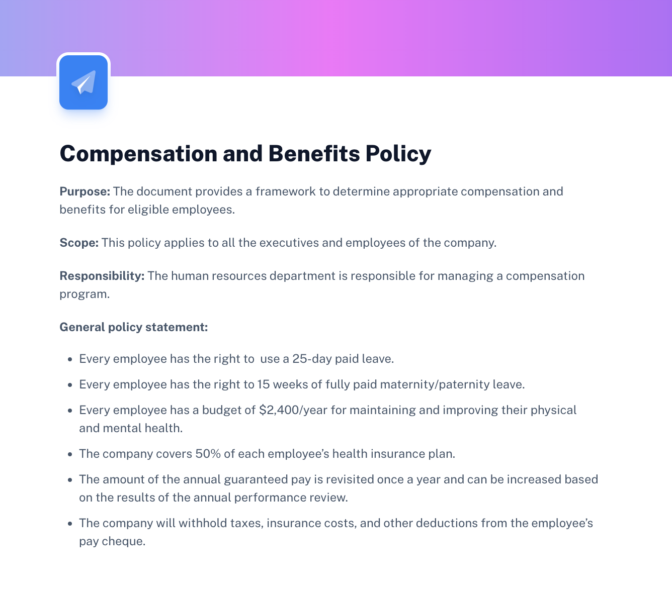 Company Benefits Examples