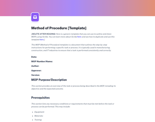 Method of Procedure (MOP) Template | Scribe