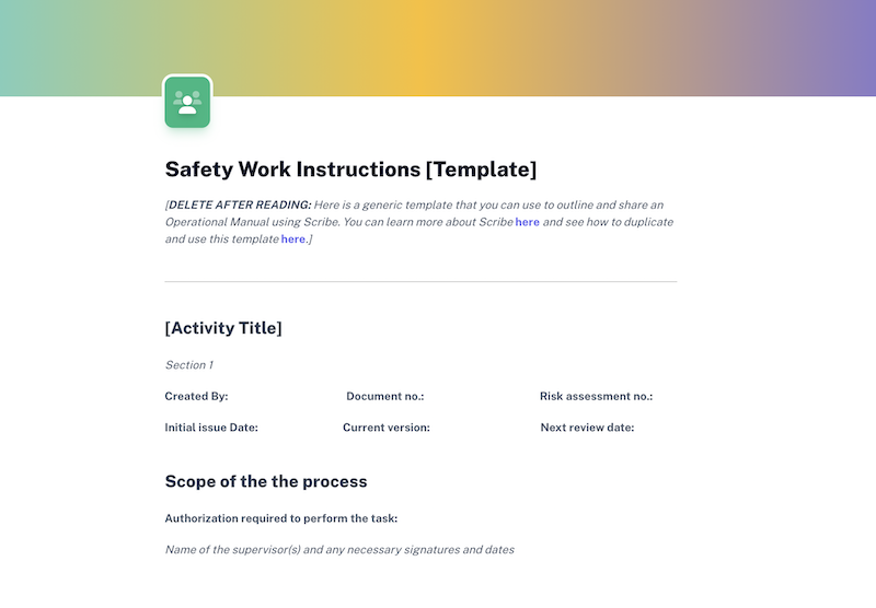 Safety Work Instructions Template | Scribe