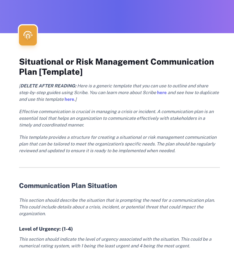 Situational or Risk Management Communication Plan | Scribe