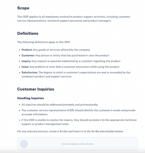 Product Support SOP Template | Scribe