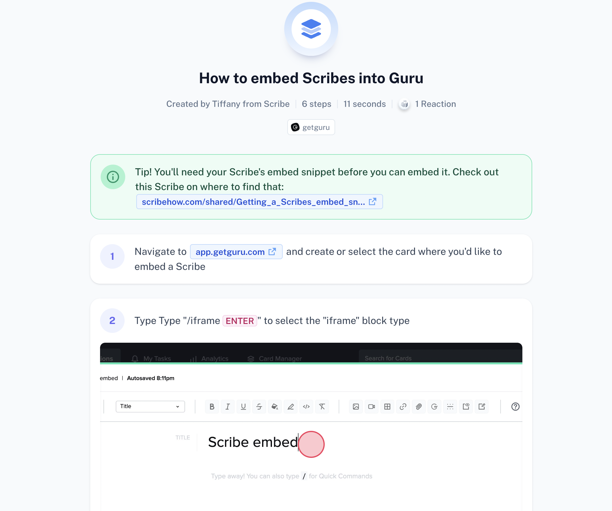 How To Use Scribe With Guru’s Knowledge Base Cards | Scribe