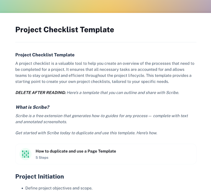 Project Checklist Template | Scribe