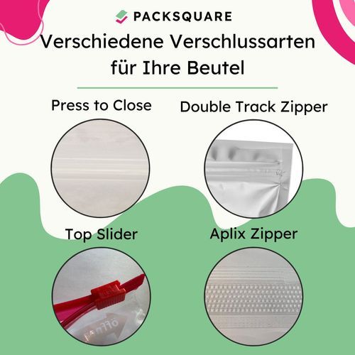 Verschiedene Verschlussarten für Verpackungsbeutel
