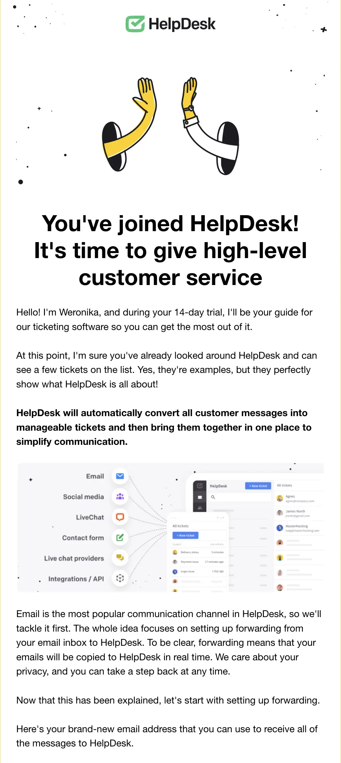 HelpDesk onboarding email example | Emailspiration
