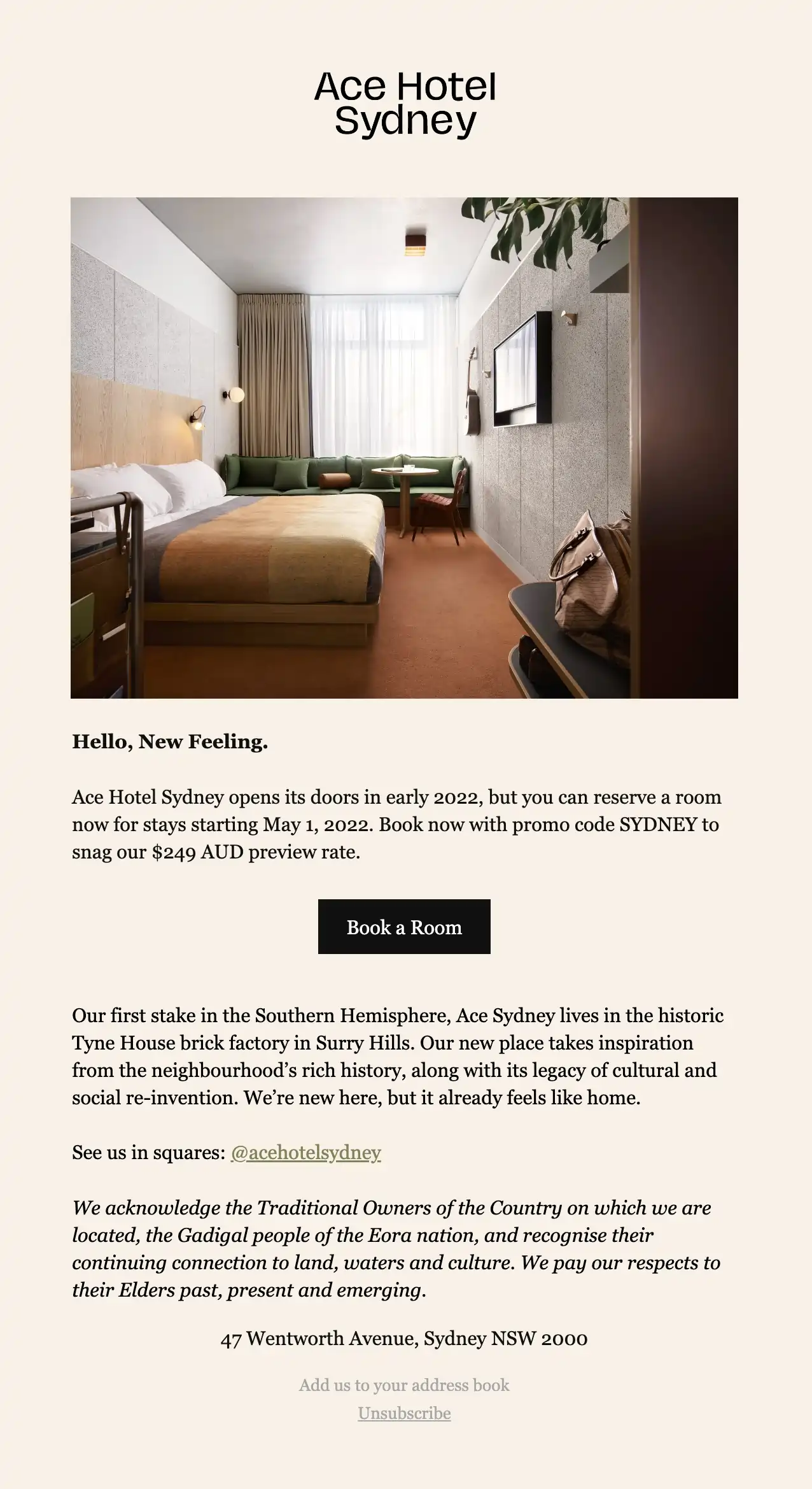 Ace Hotel email marketing example | Emailspiration