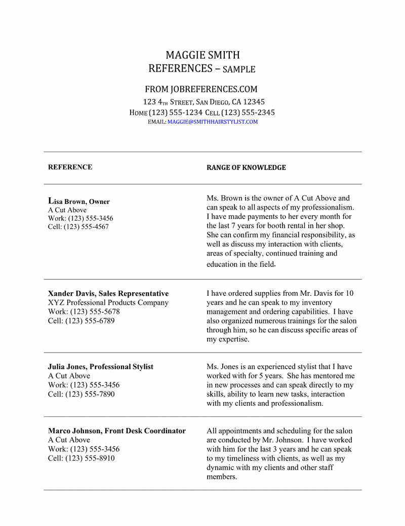 Free Job Reference Samples