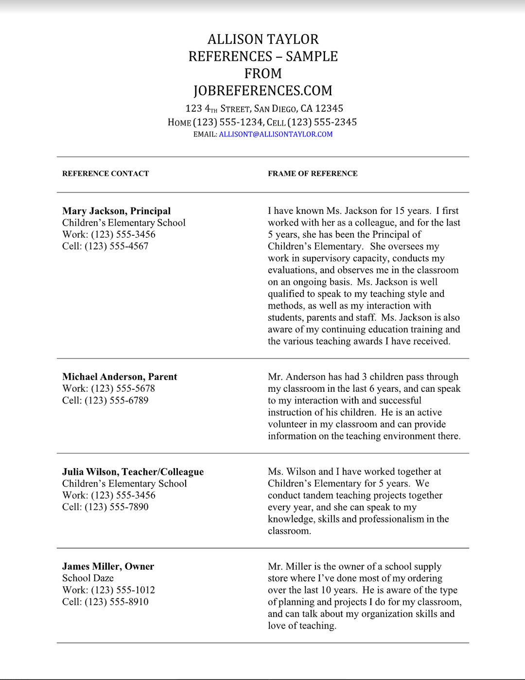 Free Job Reference Samples