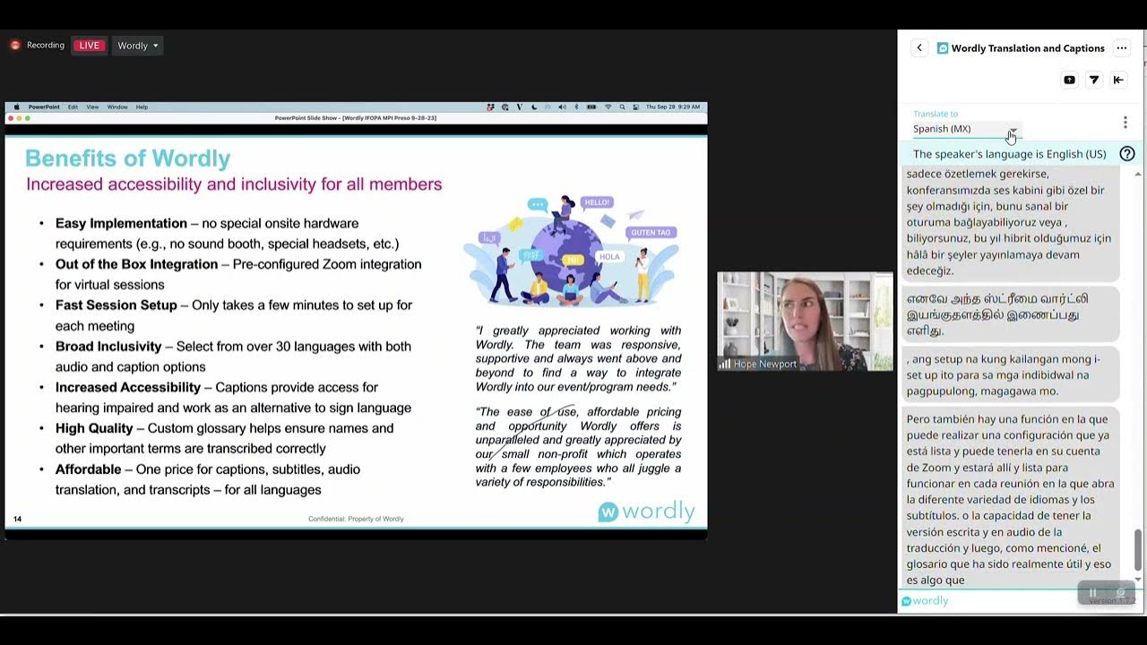 Wordly on Zoom - IFOPA Webinar - Multiple Language Captioning