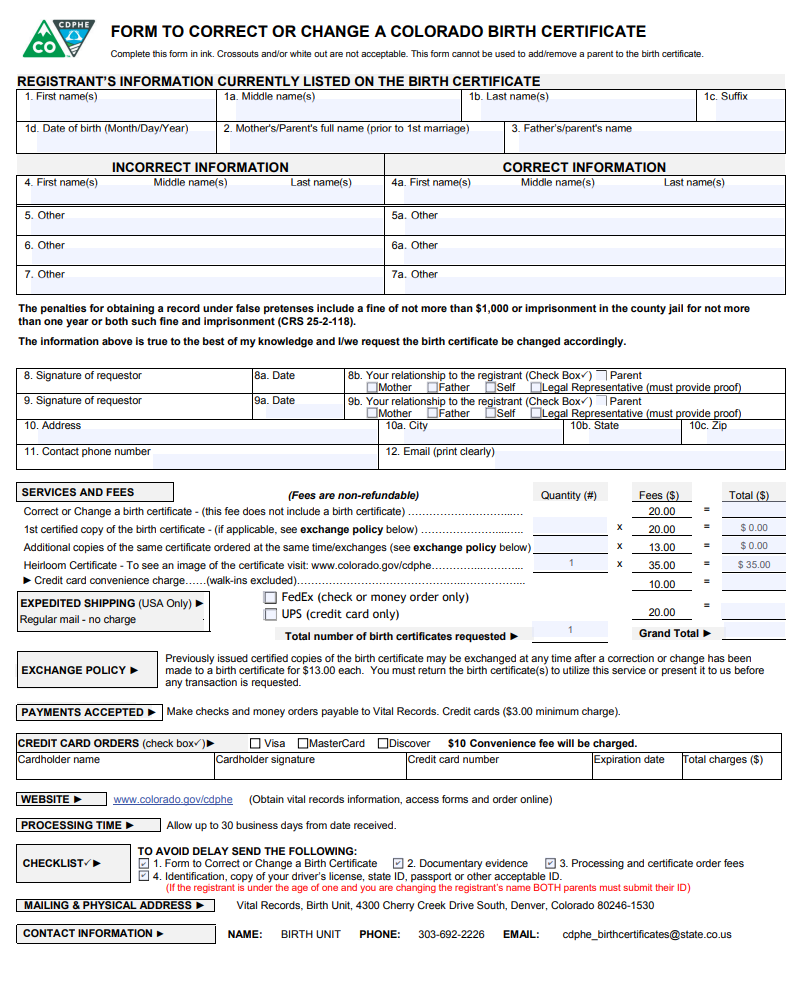 Get The Colorado Form to Update Birth Certificate App