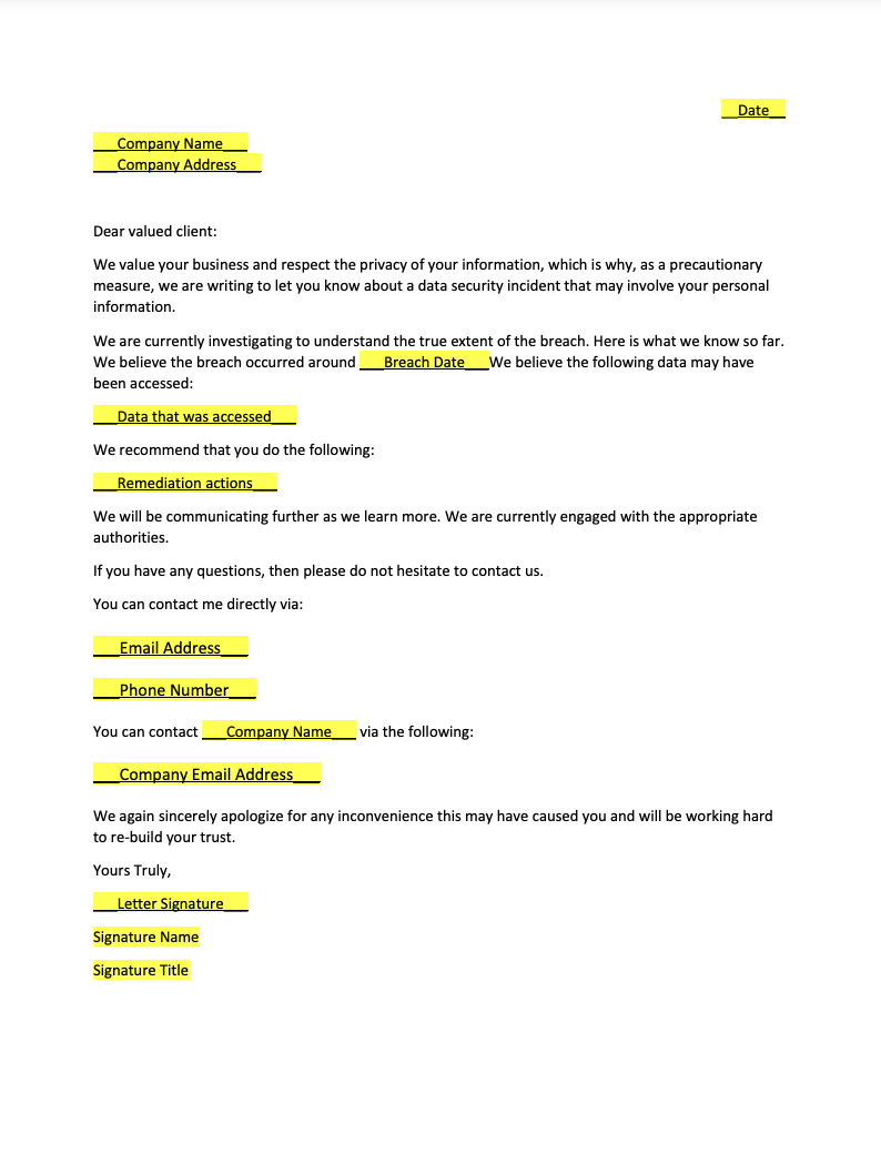 Breach Notification Letter Templates Samples Breach Notification Letter Templates Samples