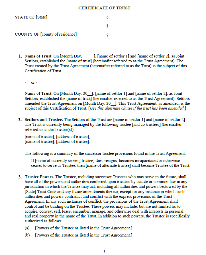 Certificate of Trust: Templates & Samples