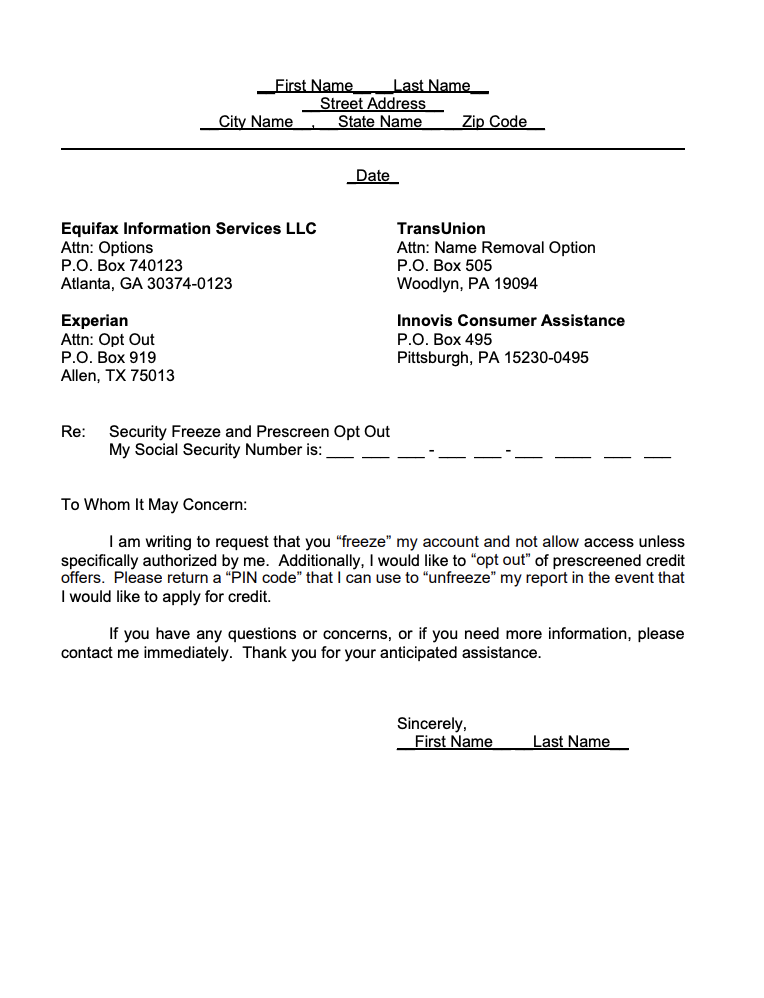 Credit Freeze Request: Templates & Samples