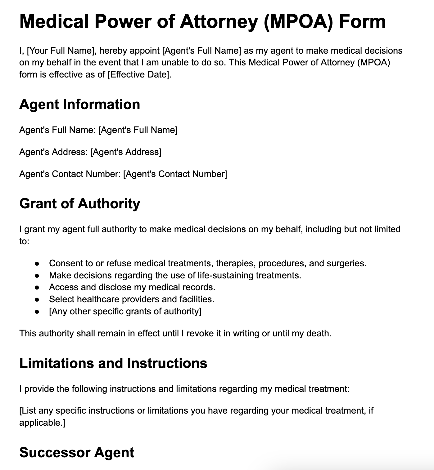 Medical Power of Attorney (POA): Templates & Samples