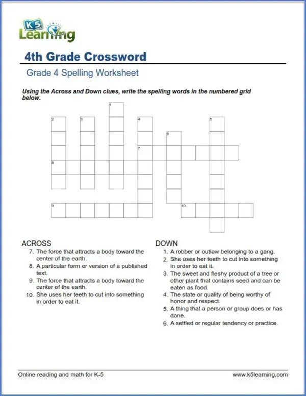 Fourth Grade Spelling Worksheets - K5 Learning