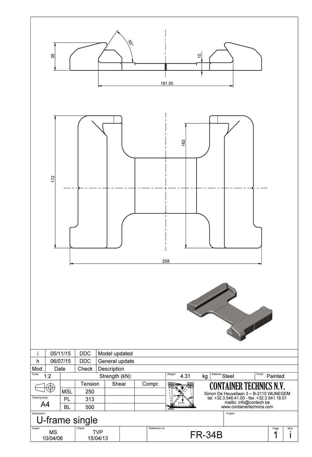 FR-34B Raised Single U-Frame Foundation 55°