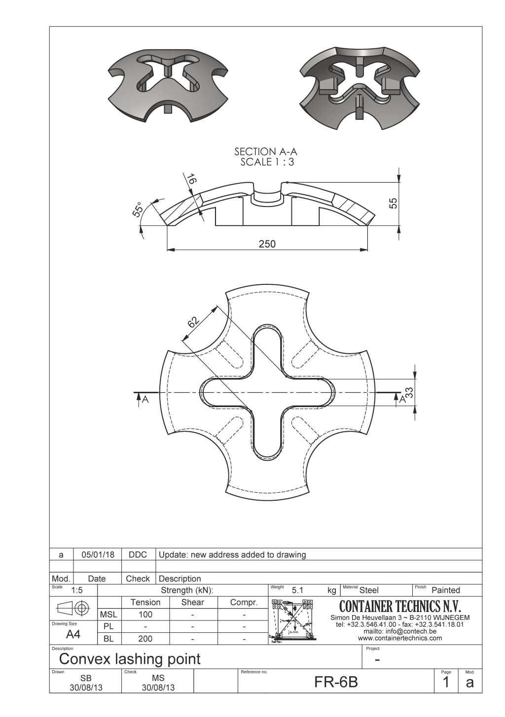FR-6B Raised Elephant Foot Lashing Point -Container Technics