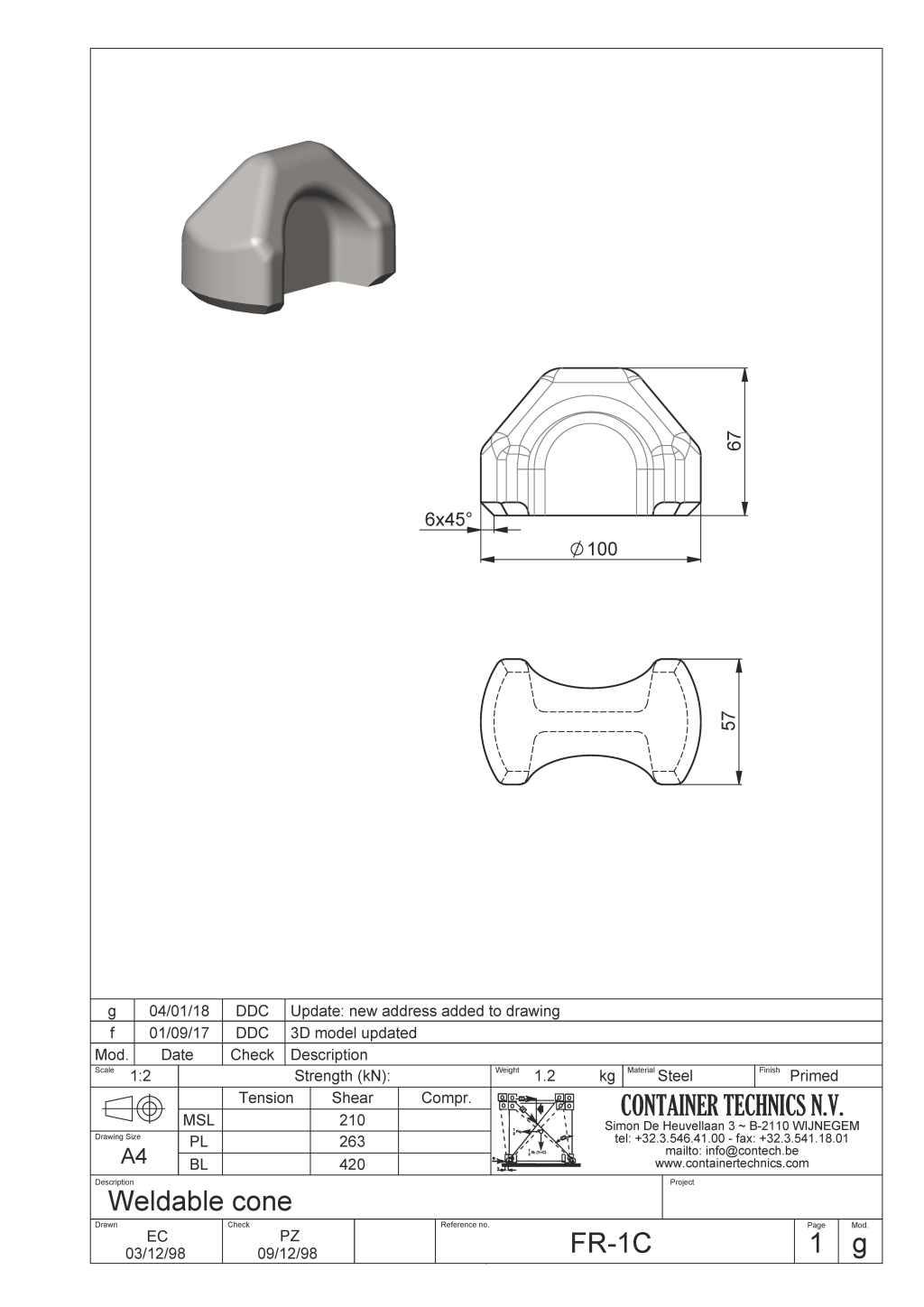 FR-1C Weldable cone/ Bottom Guide Cone