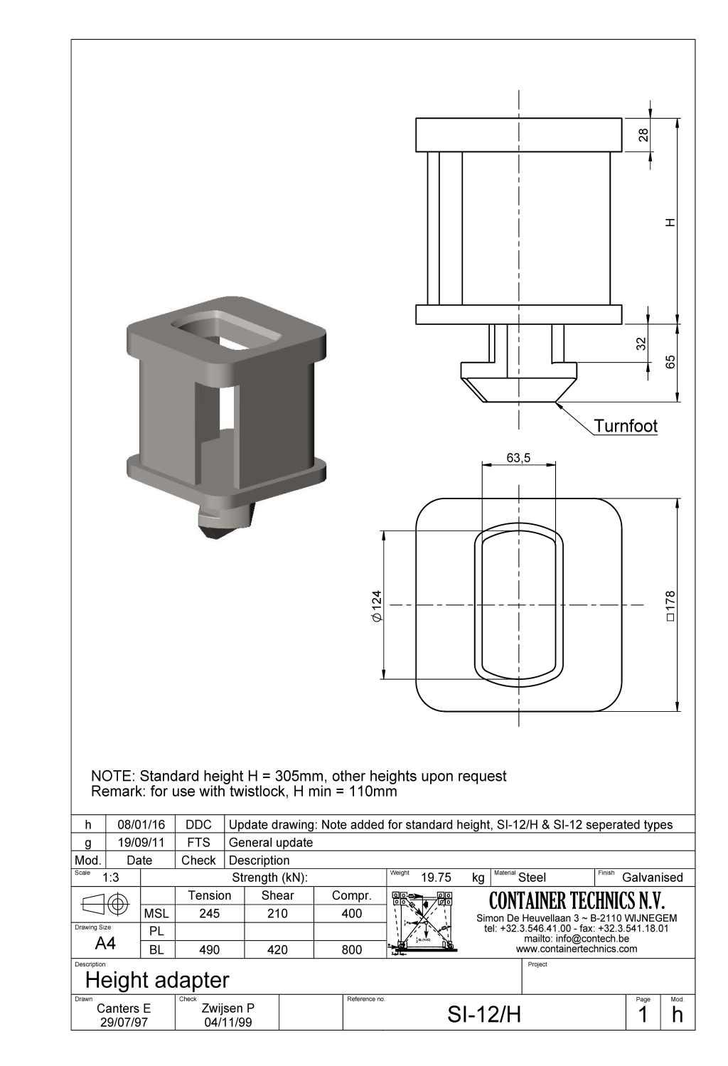 SI-12 Intermediate Height Adapter / Turnfoot