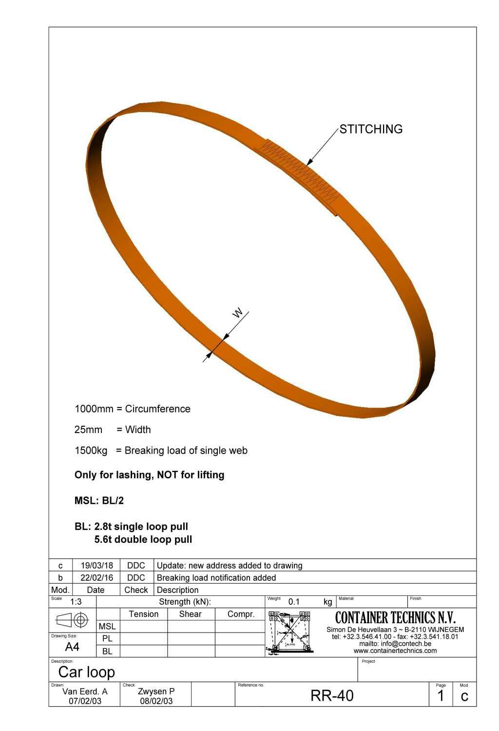 RR-40 Car loop- Loose Lashing Material