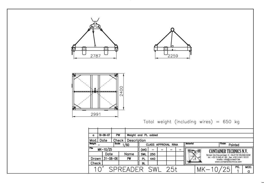 10' Lifting Container Spreader Swl 25t - Container Technics