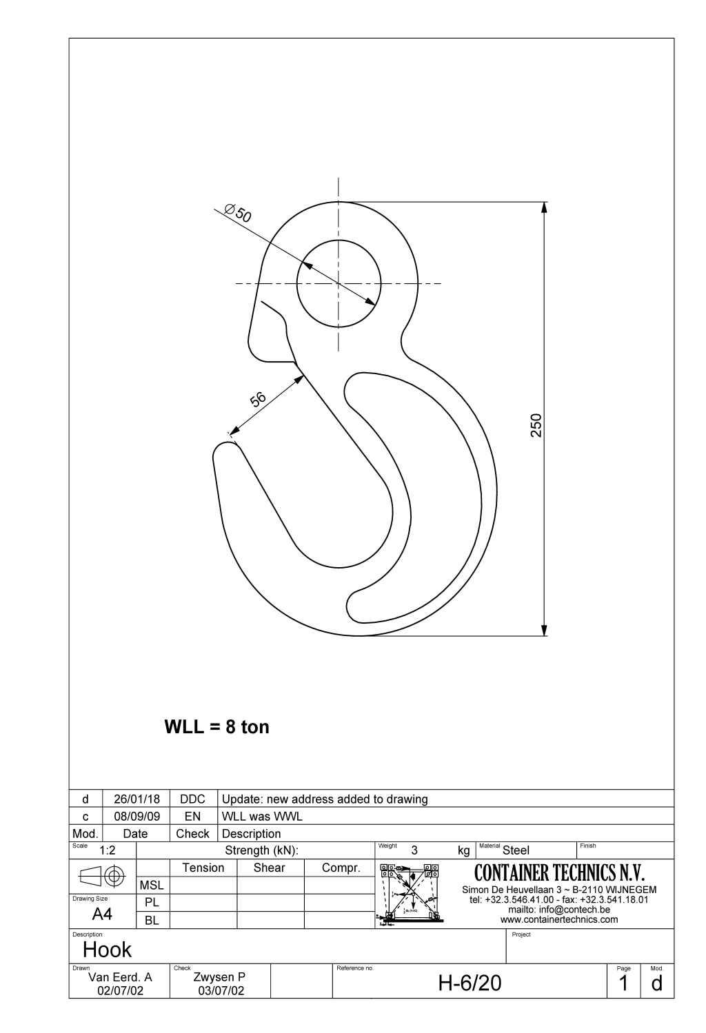 H-6/20 Lifting Hook - Container Technics