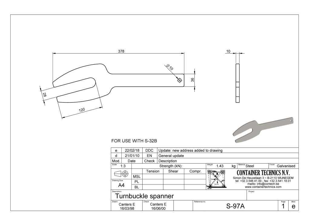 S-97A Spanner for Open-House Turnbuckle