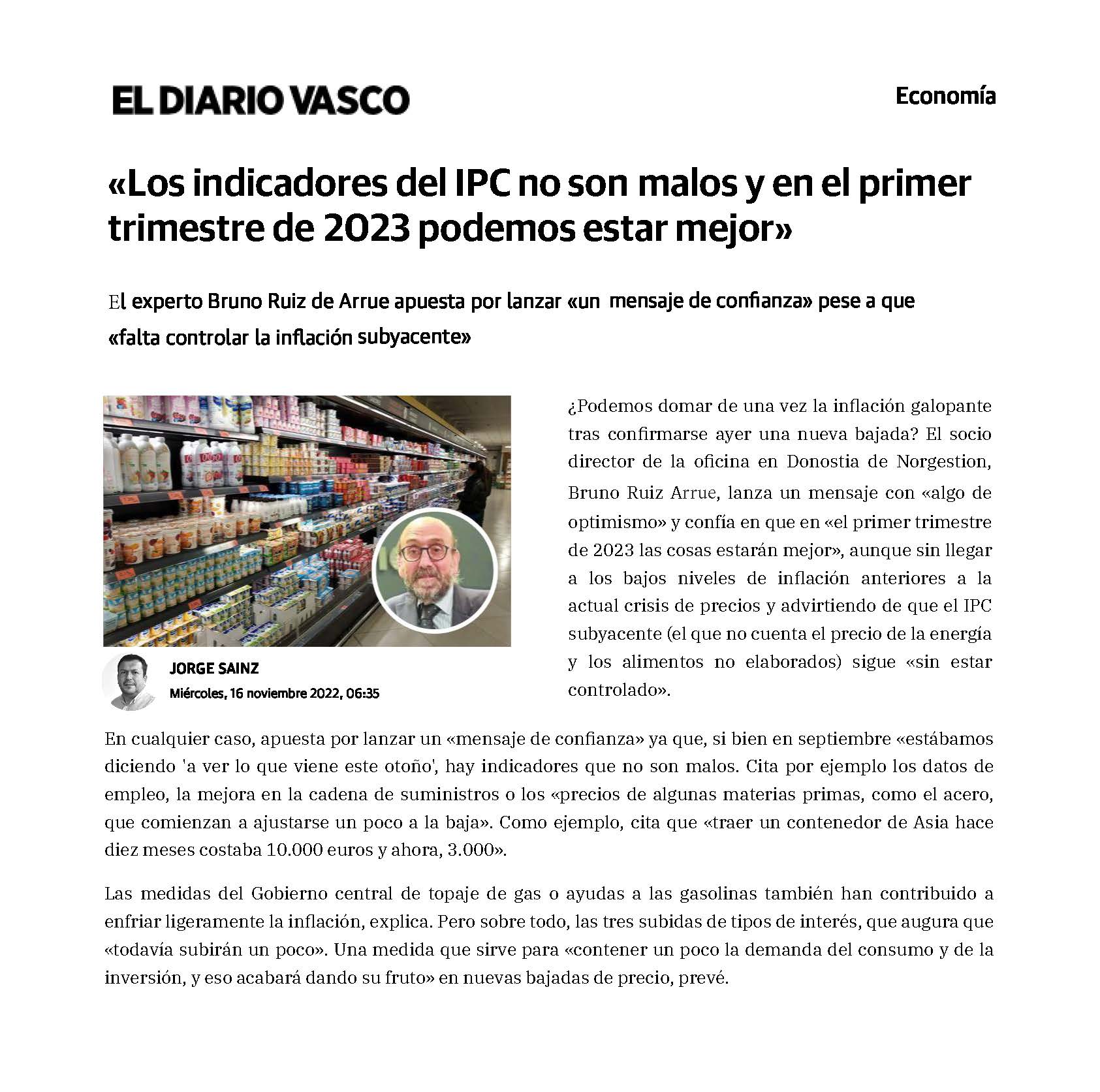 NORGESTION | "Los indicadores del IPC no son malos y en el primer ...