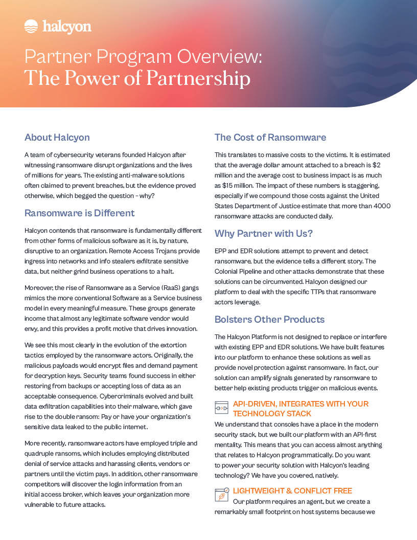 Partner with Halcyon to Stop Ransomware | Halcyon.ai