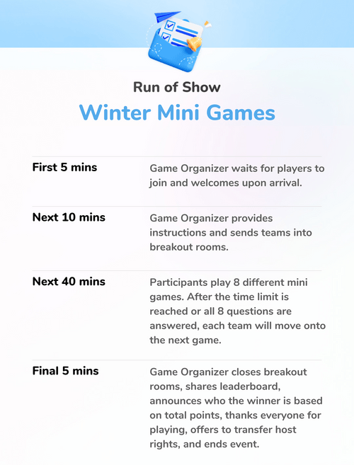 Winter Mini Games Sample Schedule | Confetti 🎉