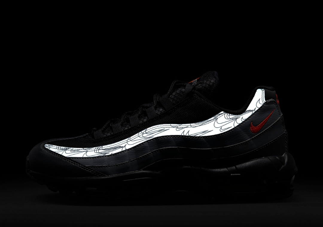 The Nike Air Max 95 Reflective Swooshes Black Picante Red Goes Loco ...