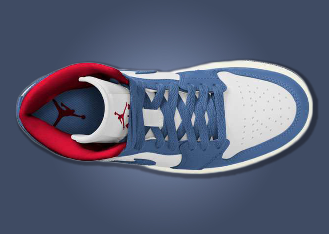 French Blue Leather Wraps Around This Air Jordan 1 Mid - Sneaker News