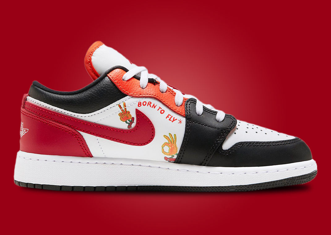 A Fiery Swoosh Lands On The Kids’ Exclusive Air Jordan 1 Low SE Born To ...