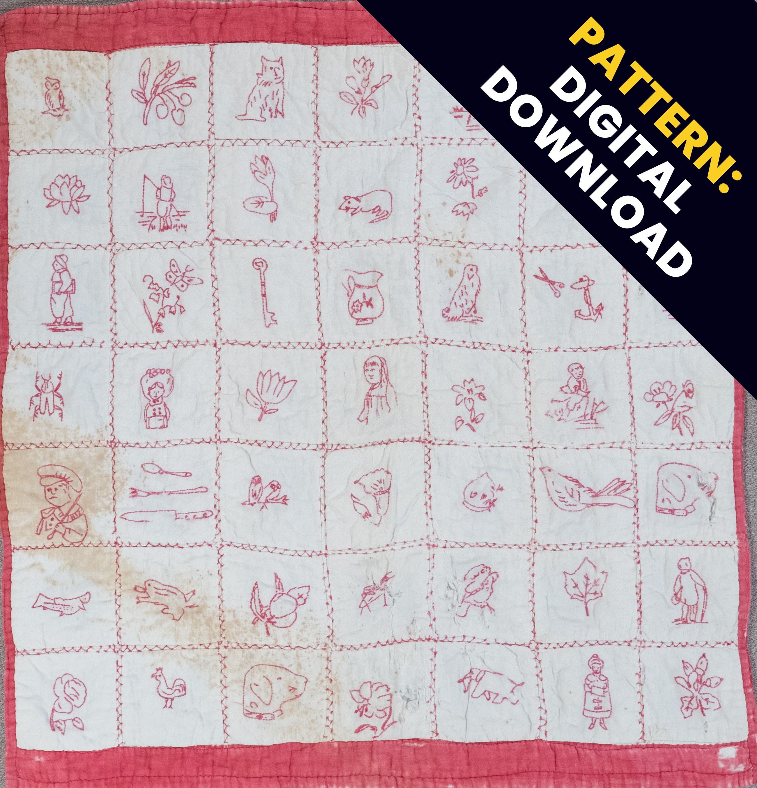 Redwork Doll Quilt Pattern (Digital Download)